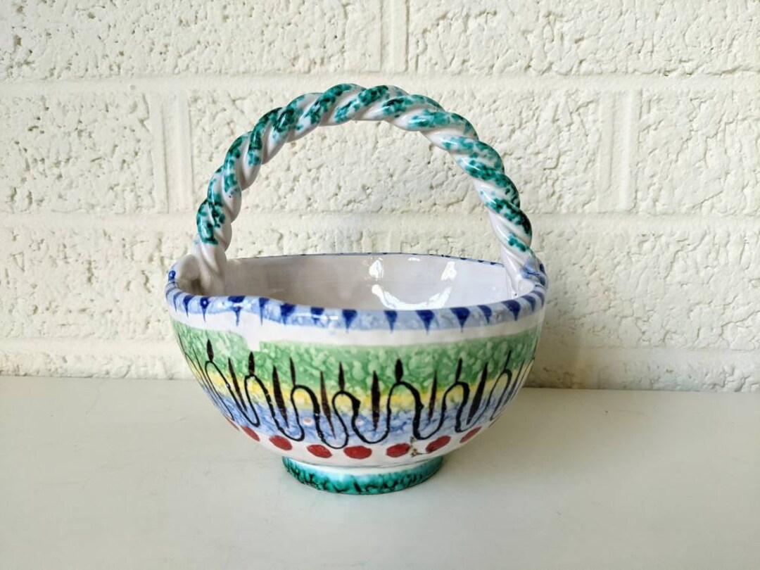 Small Vintage Italian Ceramic Basket Bowl | Numbered | Hand Painted - Etsy