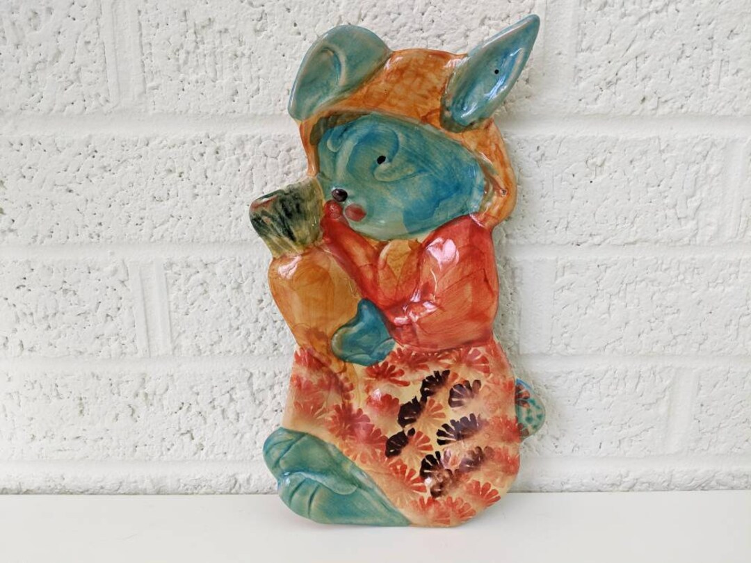 Vintage Glazed Ceramic Wall Art | Bunny With Carrot | Made in Italy - Etsy