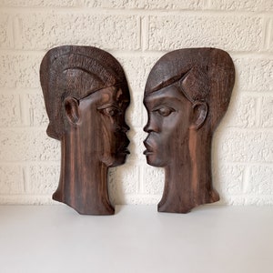 Vintage African Wood Face Carving, Hand Carved | Wall Art | Profile ...