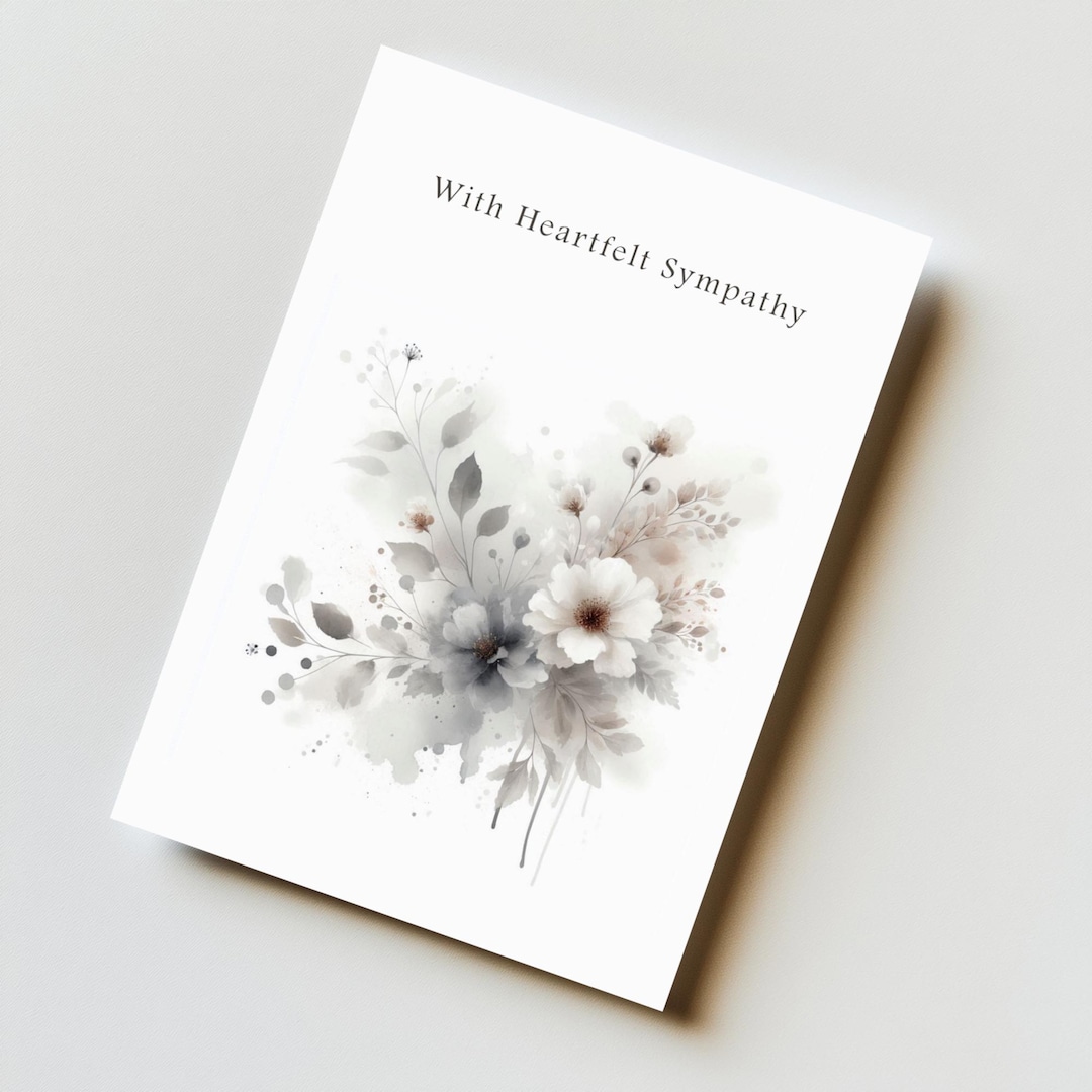 Condolence Card Printable, Elegant Floral Sympathy Design, Minimalist ...