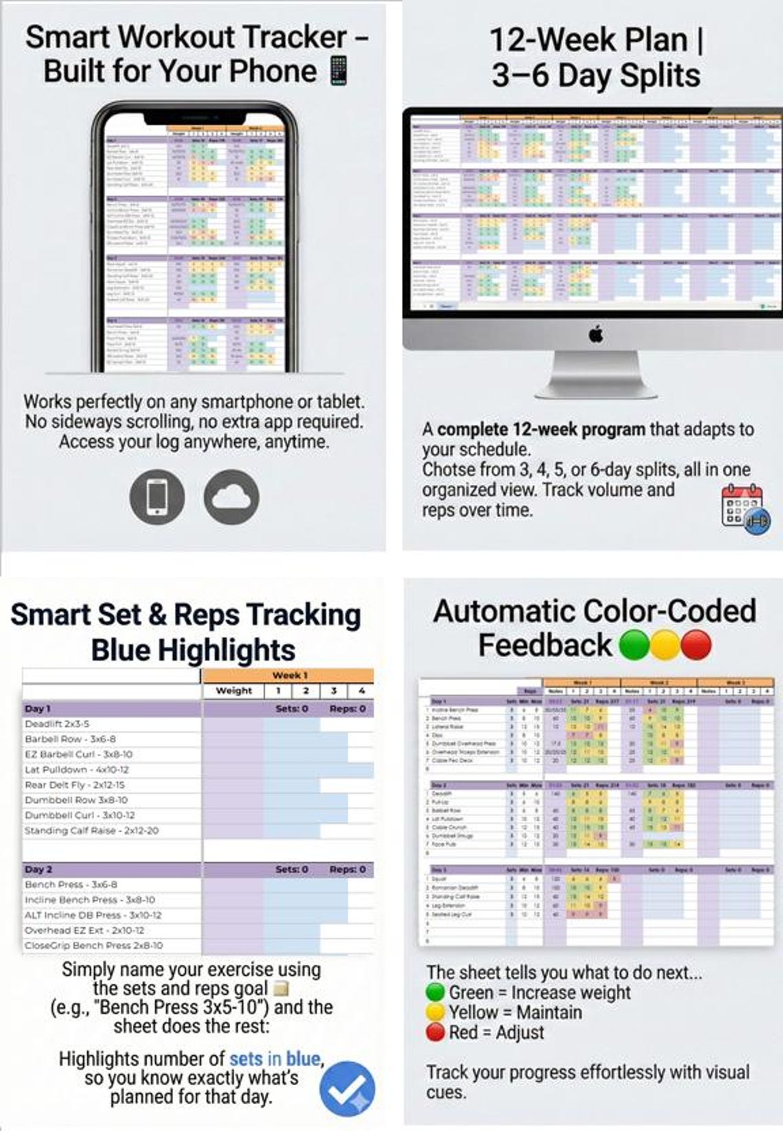 Mobile Workout Tracker | Auto Color-coding Gym Log (google Sheets ...