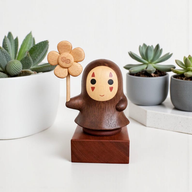 Wooden No-face Music Box – Spirited Away–inspired Desk Decor, Anime ...