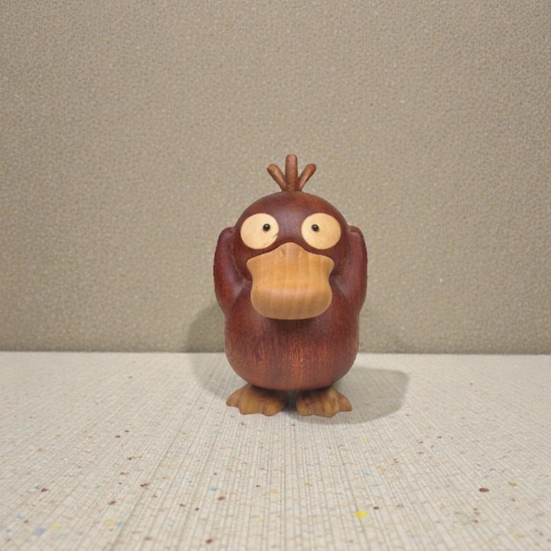 Handcrafted Wooden Psyduck Figurine, Psyduck-inspired Desk Sculpture ...