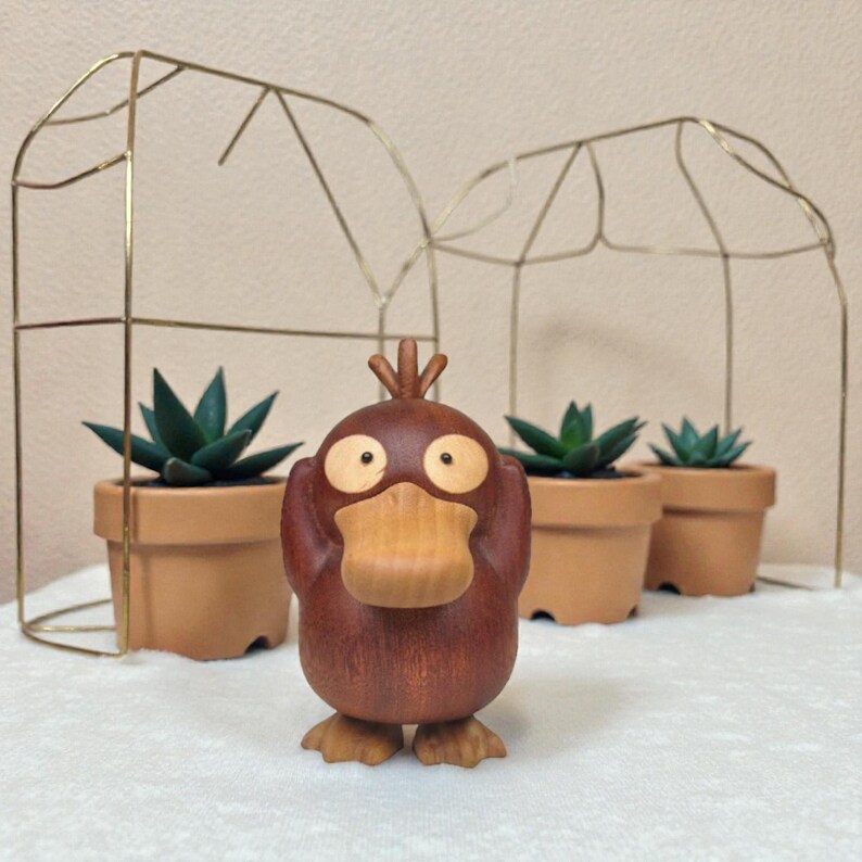 Handcrafted Wooden Psyduck Figurine, Psyduck-inspired Desk Sculpture ...