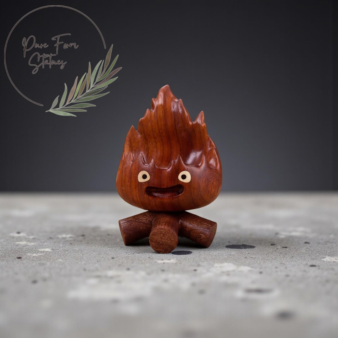 Walnut Calcifer Phone Stand – Studio Ghibli–inspired Desk Decor, Anime ...