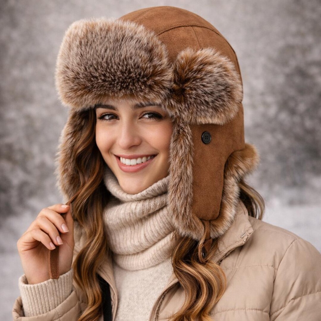 Faux Fur Lined Trapper Hat, Russian Style Winter Hat - Etsy