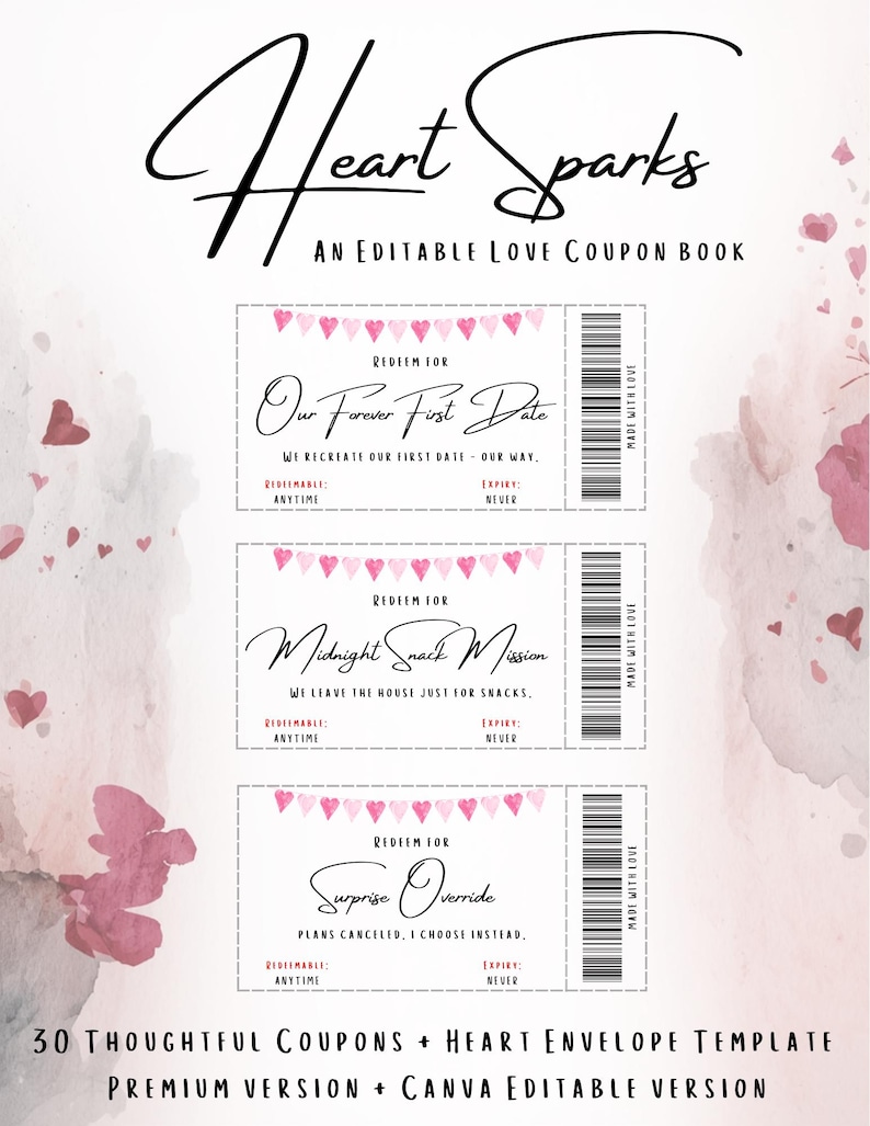 Romantic Love Coupon Book – Printable, Editable Canva Template (PDF ...