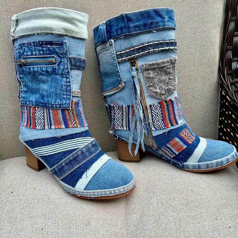 Denim Upcycled Boots - Etsy