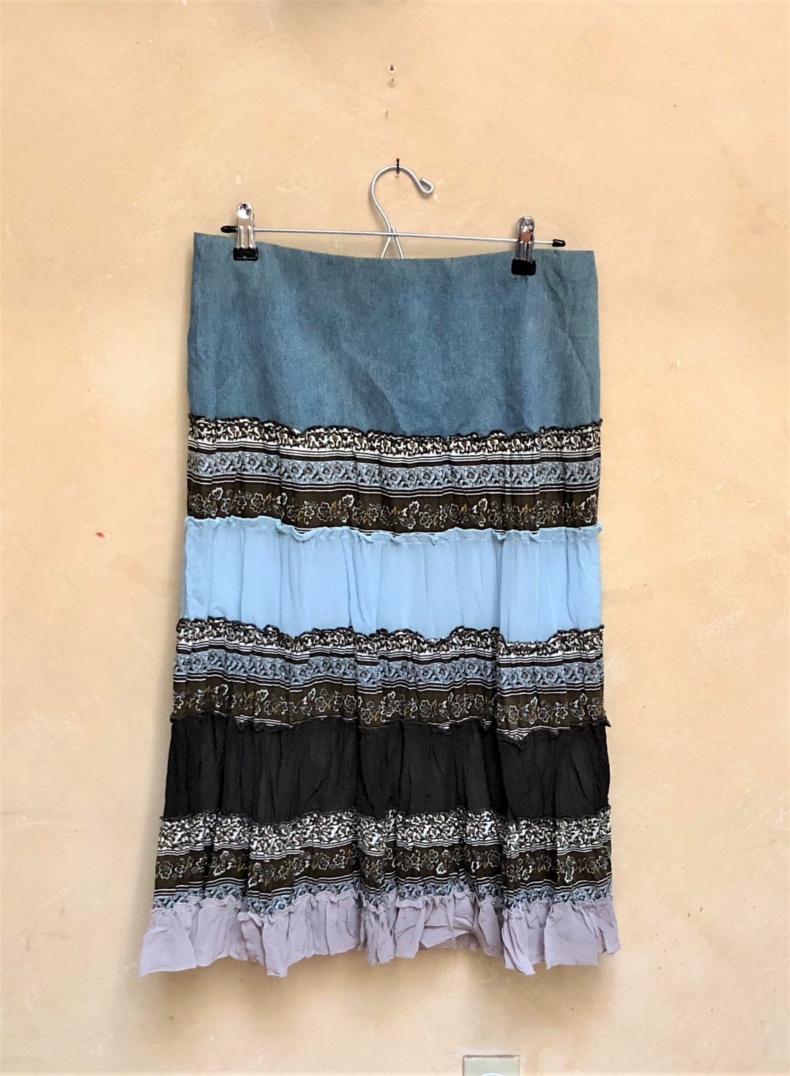 Vintage Denim Cotton Ruffle Skirt Crinkle Cotton Denim Skirt - Etsy