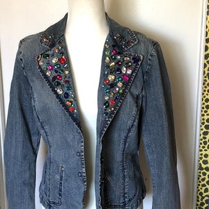 SALE Denim Rhinestone Jacket, Hand Sewn Multi Color Rhinestone Denim ...