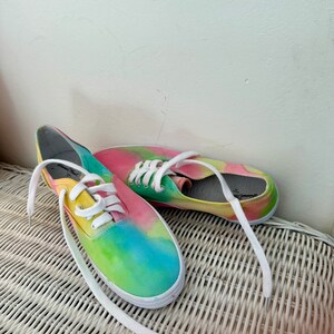 Hand Painted Sneakers Rainbow Watercolor Flat Tennis Shoes - Etsy