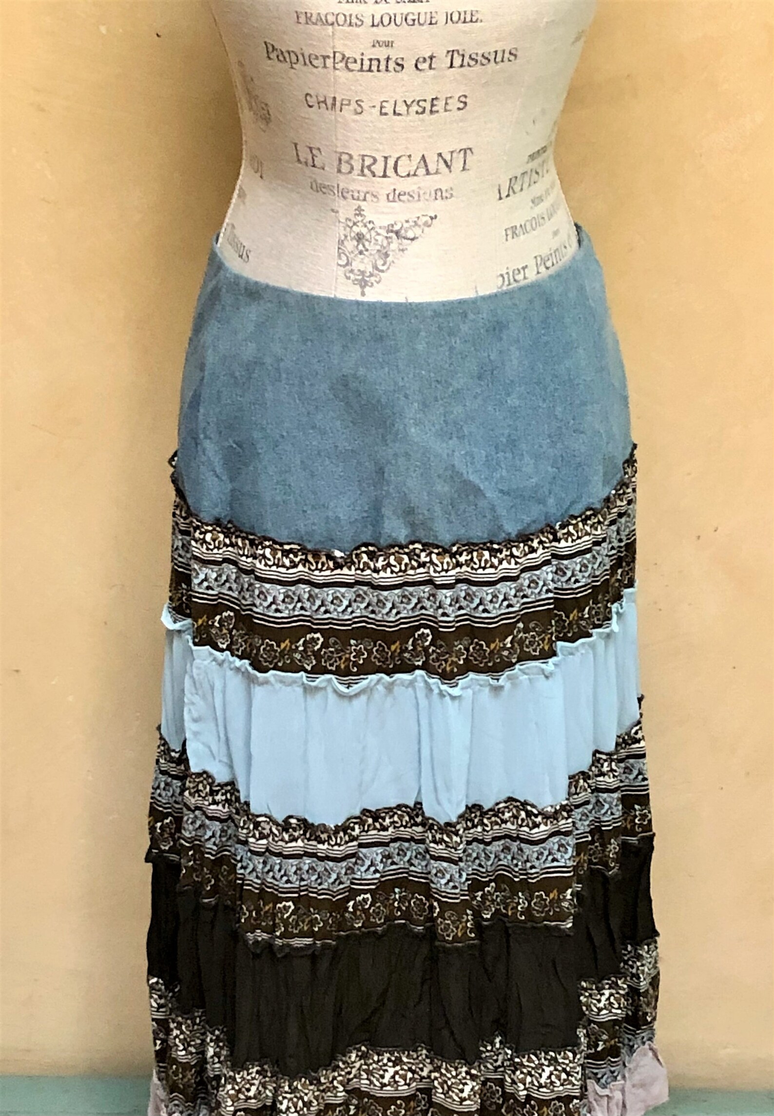 Vintage Denim Cotton Ruffle Skirt Crinkle Cotton Denim Skirt - Etsy