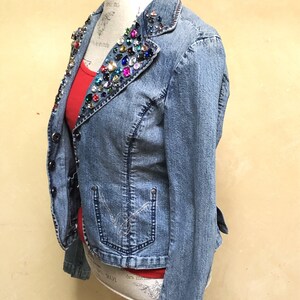 SALE Denim Rhinestone Jacket, Hand Sewn Multi Color Rhinestone Denim ...