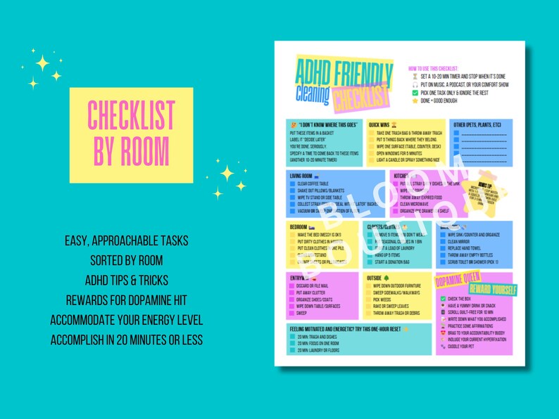 ADHD Cleaning Checklist Bundle: Room-by-room, Appliance Tracker ...