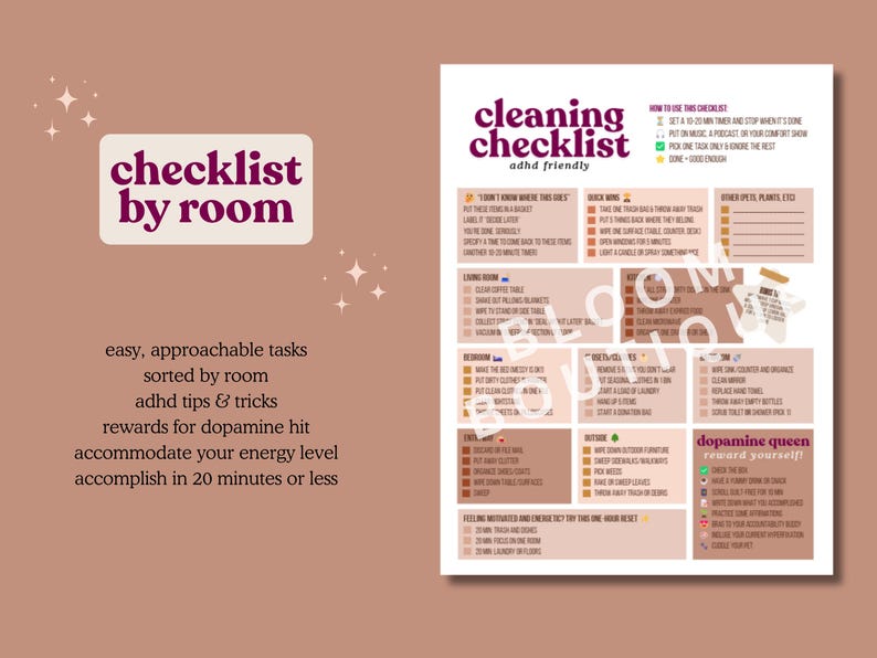 ADHD Cleaning Checklist Bundle: Room-by-room, Appliance Tracker ...