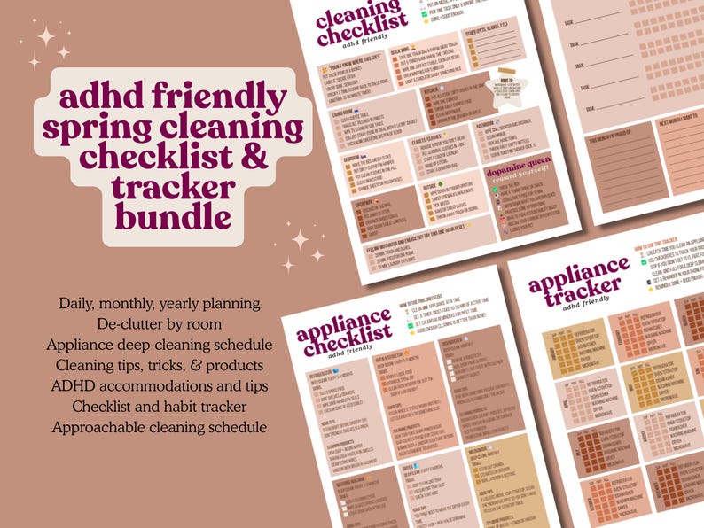 ADHD Cleaning Checklist Bundle: Room-by-room, Appliance Tracker ...