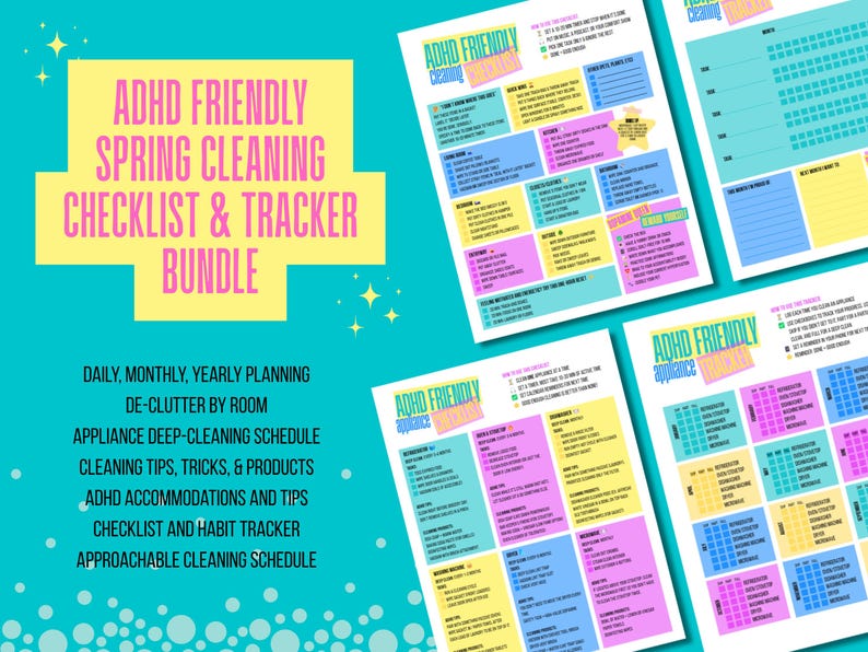 ADHD Cleaning Checklist Bundle: Room-by-room, Appliance Tracker ...