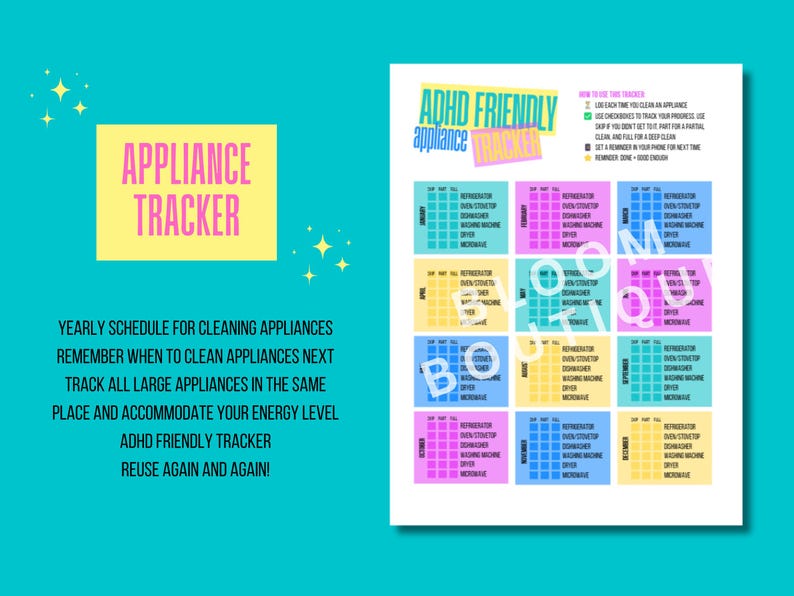 ADHD Cleaning Checklist Bundle: Room-by-room, Appliance Tracker ...