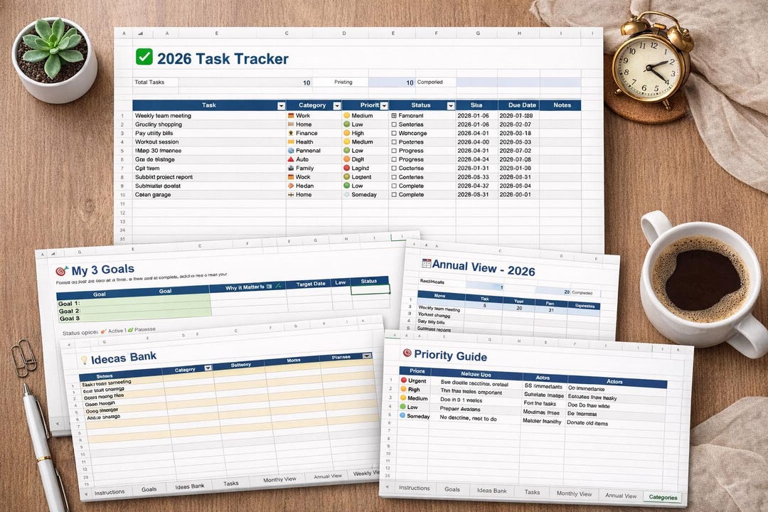 2026 Task Tracker Excel Template | Productivity Planner (digital ...