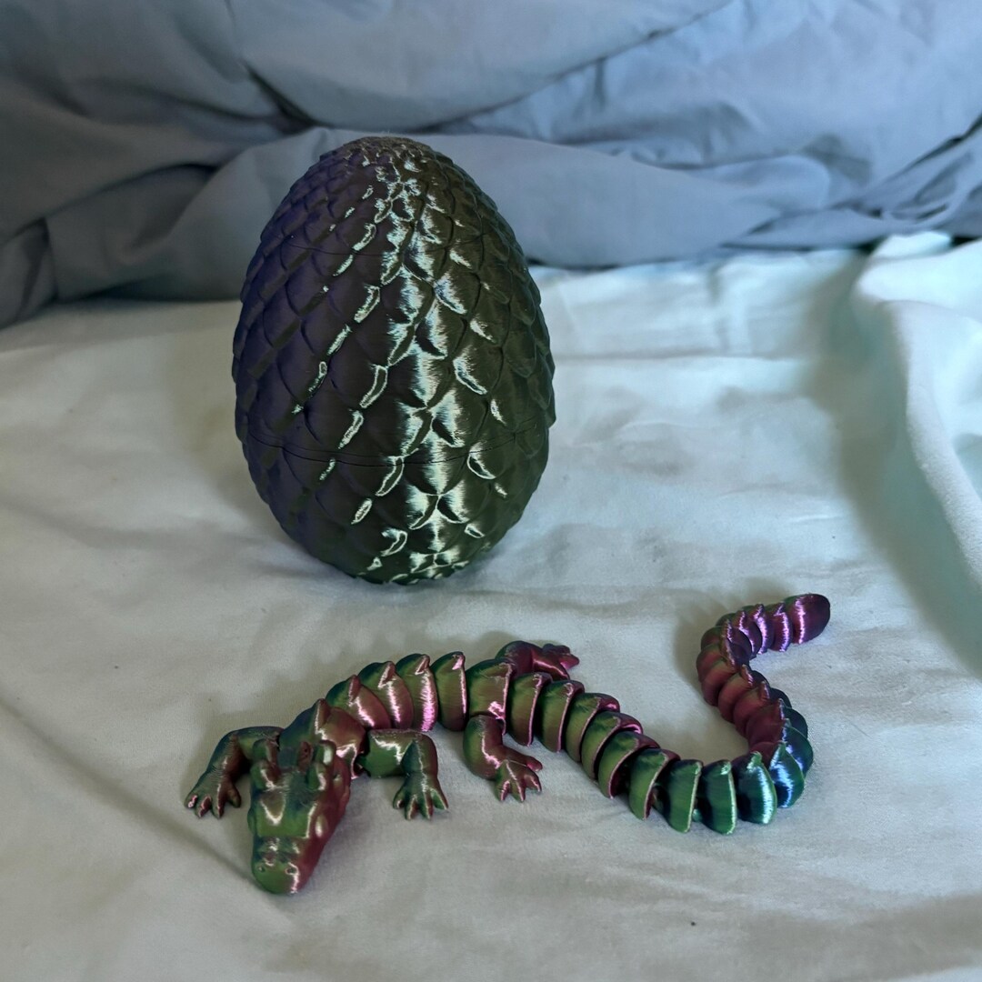 3D Printed Iridescent Blue Green Dragon Egg + Articulated Dragon ...