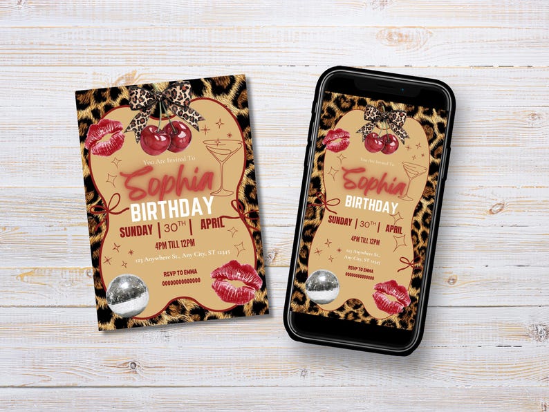 Funky Leopard Print Birthday Invitation Template (printable & Mobile ...