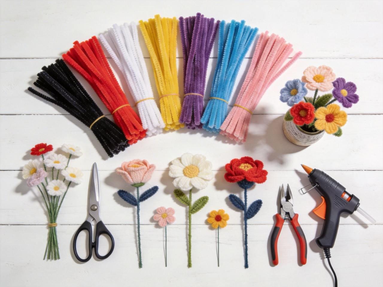 Pipe Cleaner Flower Tutorial PDF, Beginner Craft Guide for DIY Handmade ...