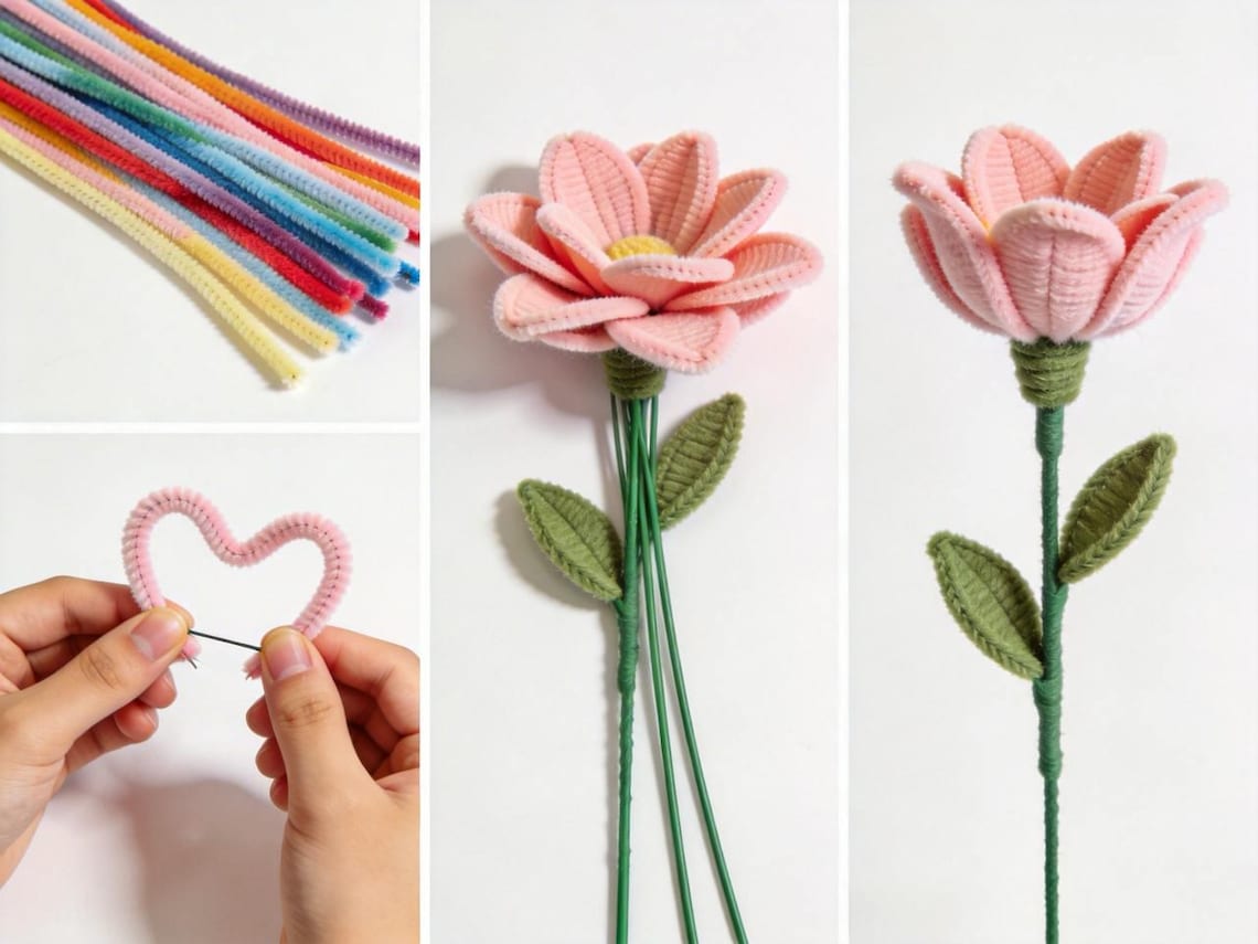 Pipe Cleaner Flower Tutorial PDF, Beginner Craft Guide for DIY Handmade ...