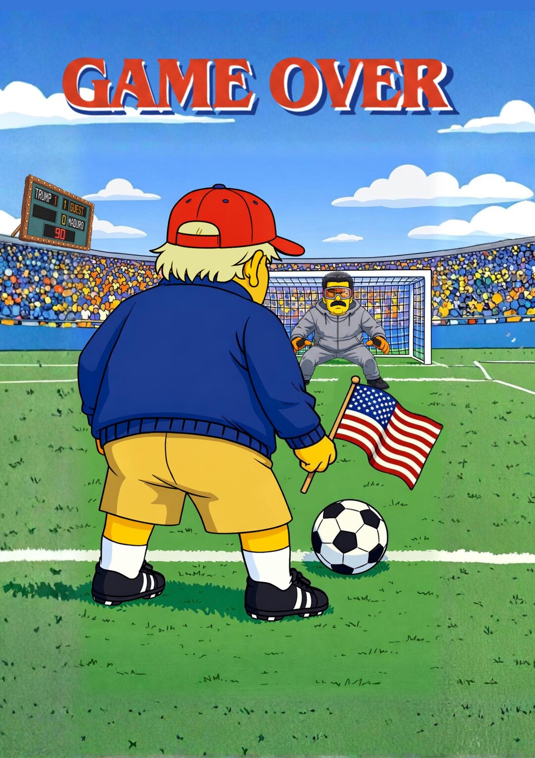 Game Over Soccer Scene Tee | Cartoon Goalkeeper With Flag, Stadium ...