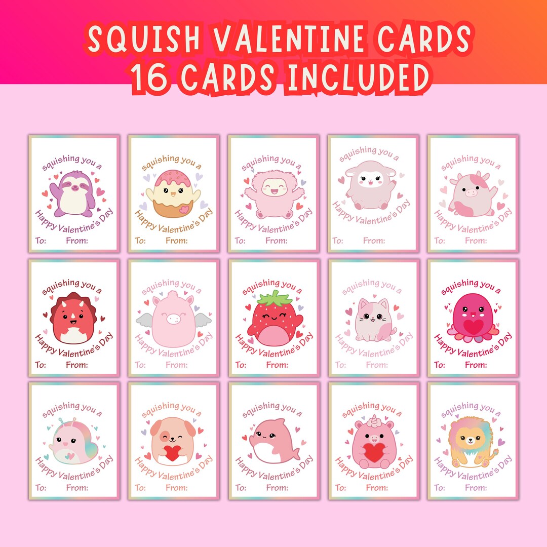 Squish Valentine's Day Cards - Kids Classroom Exchange, 16 Favor Tags ...