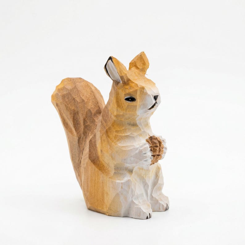 Whimsical Hand Carved Wooden Squirrel Figurine, Rustic Woodland Nursery ...