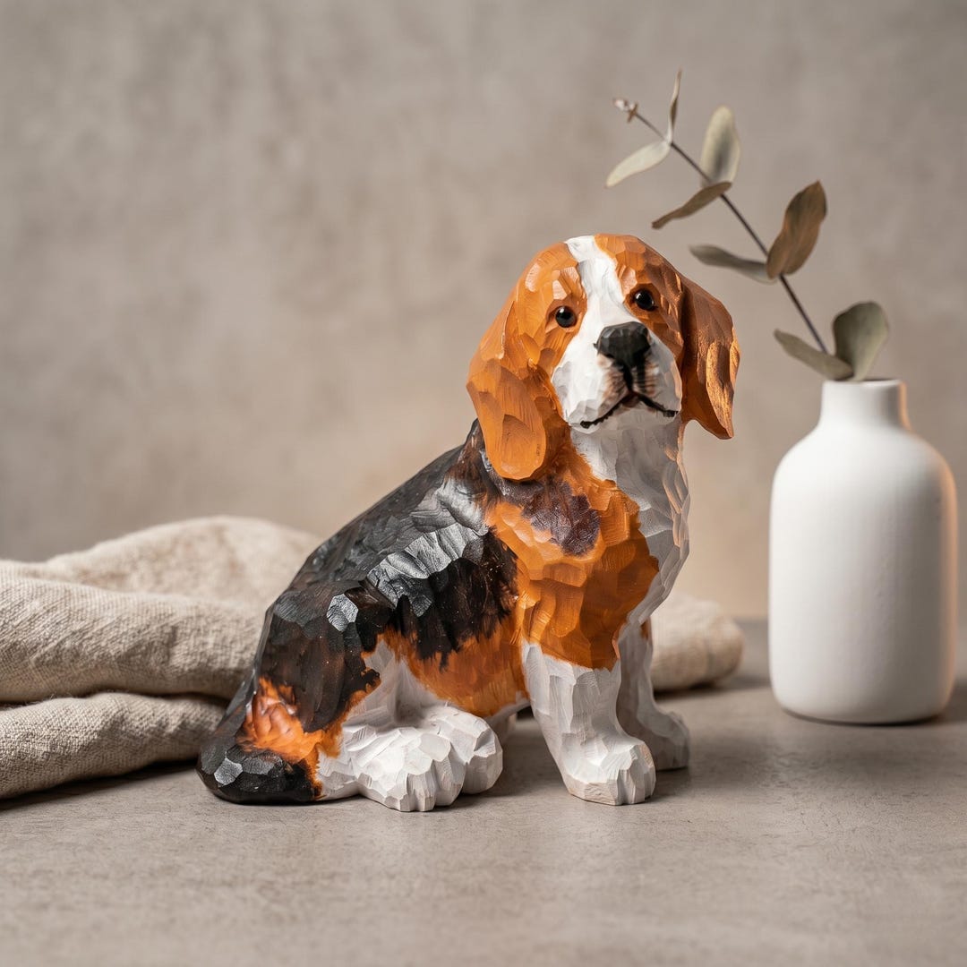 Hand Carved Wooden Beagle Figurine, Rustic Dog Lover Decor, Wood Dog ...