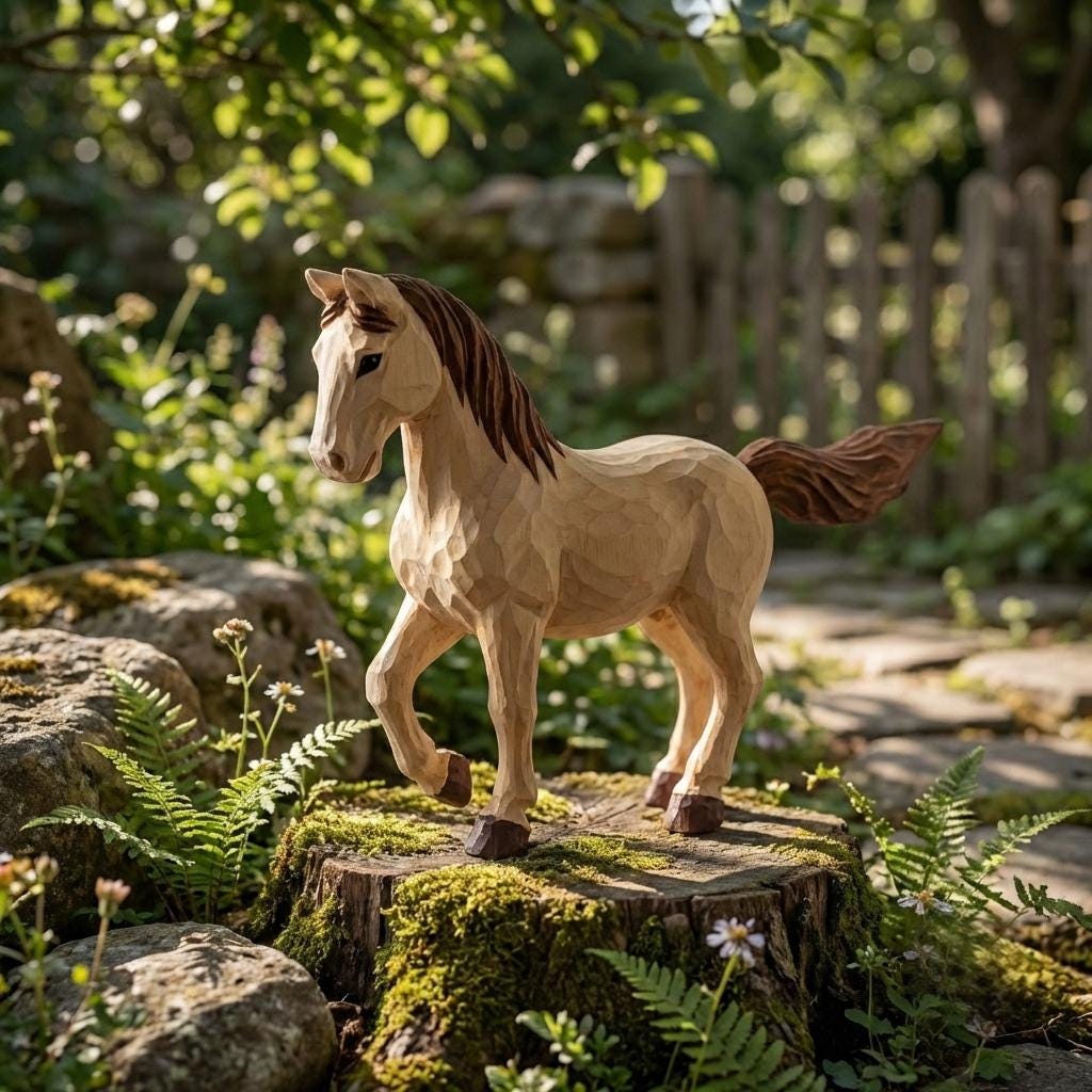 Whimsical Hand Carved Wooden Horse Figurine Rustic Pony Sculpture ...