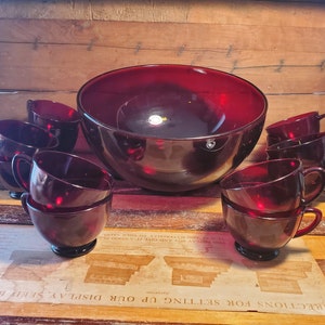 Punch Bowl Set Glass Royal Ruby Anchor Hocking Vintage - Etsy