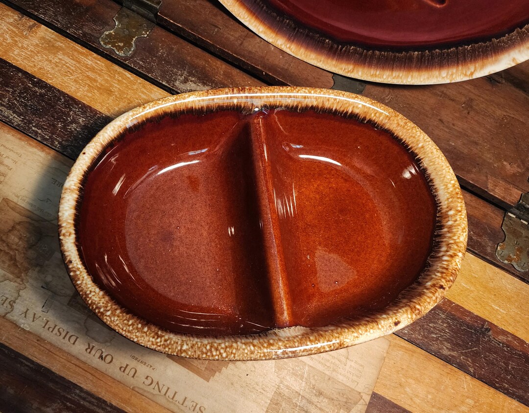 Vintage Hull Drip Ware Oval Vegetable Bowl With Two Sections - Etsy
