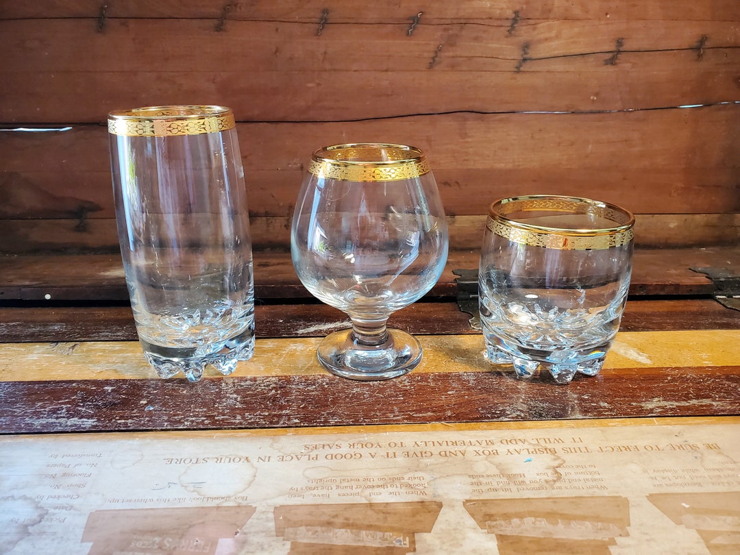 Gold Rim Crystal Glasses Barware Vintage - Etsy
