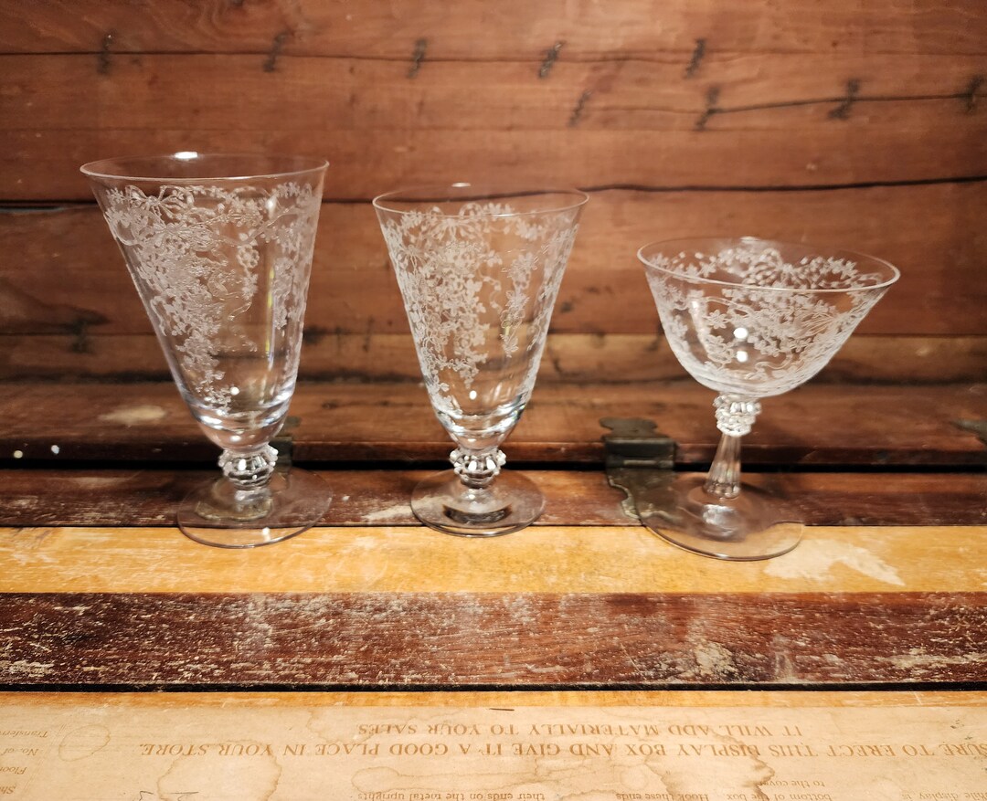 Romance Fostoria Glass Etched Stemware Vintage - Etsy