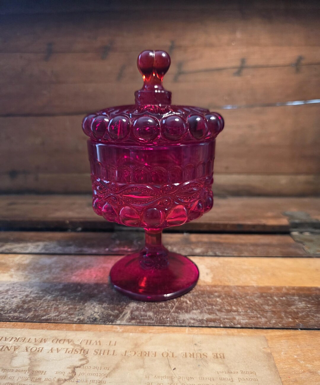Eyewinker Ruby Red Glass Compote Lid LG Wright Mosser Glass Company ...