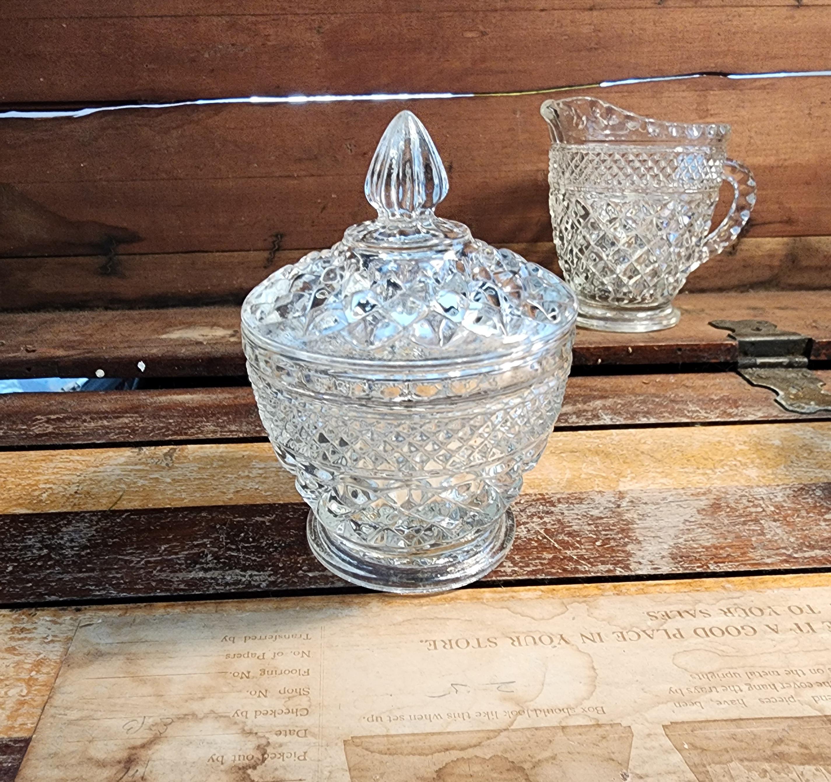 Wexford Crystal Glass Cream and Sugar Set Sherbet Anchor Hocking ...