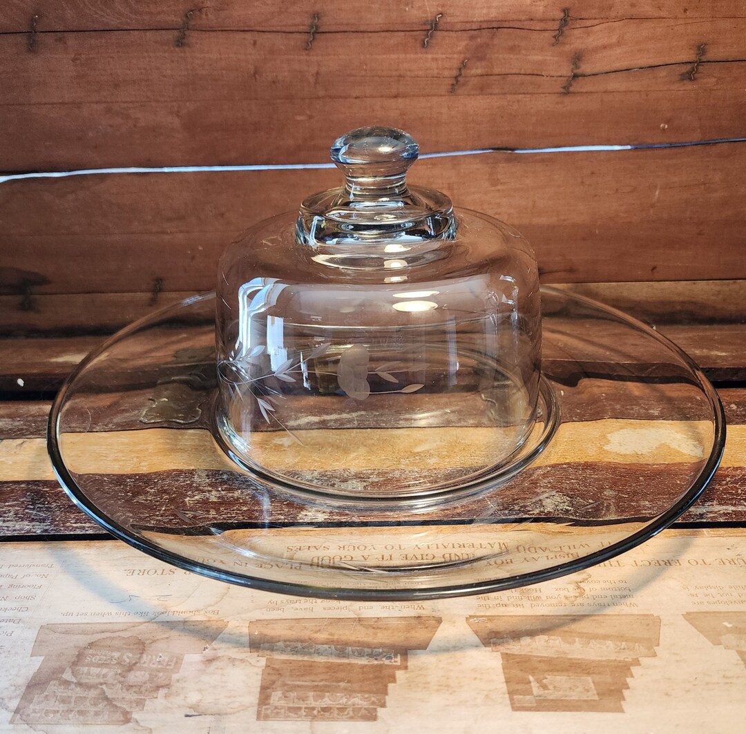 Large Cheese Serving 13 Inch Platter and Dome Crystal Glass Heritage ...