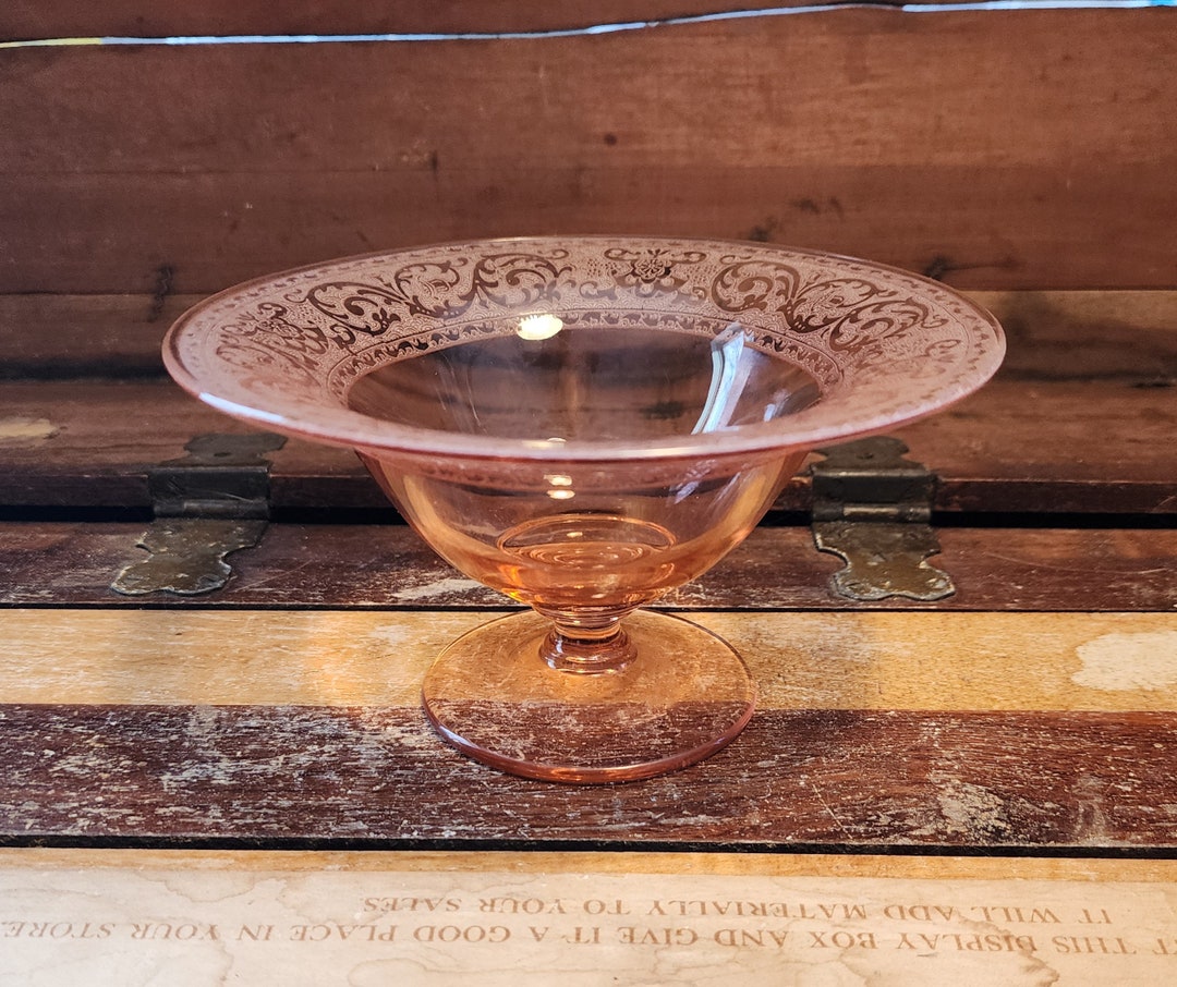 Mayonnaise Bowl Compote Cambridge Pink Glass Etched 727 Vintage - Etsy
