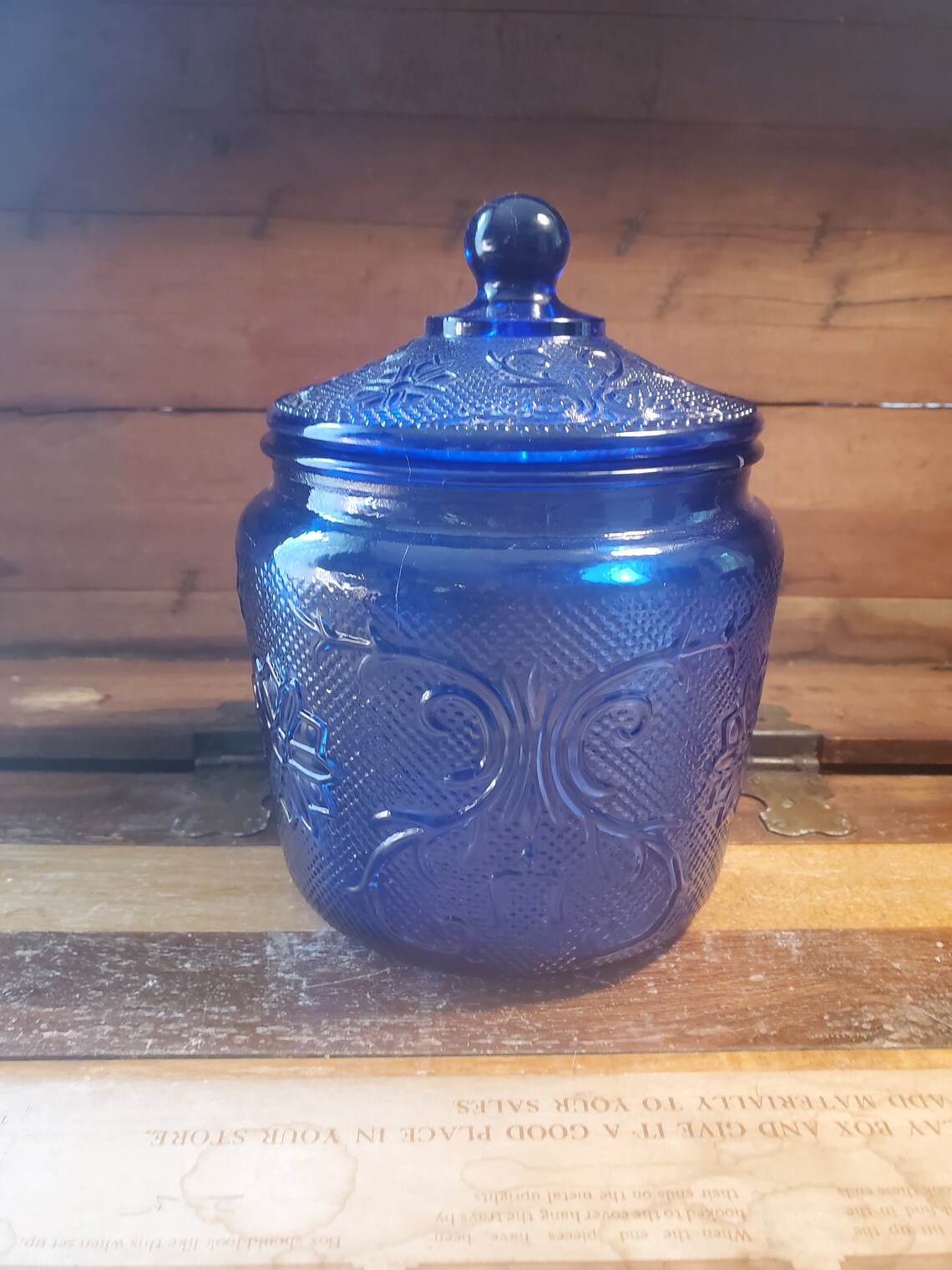 Cobalt Blue Sandwich Glass Biscuit Jar Tiara Ware Vintage - Etsy