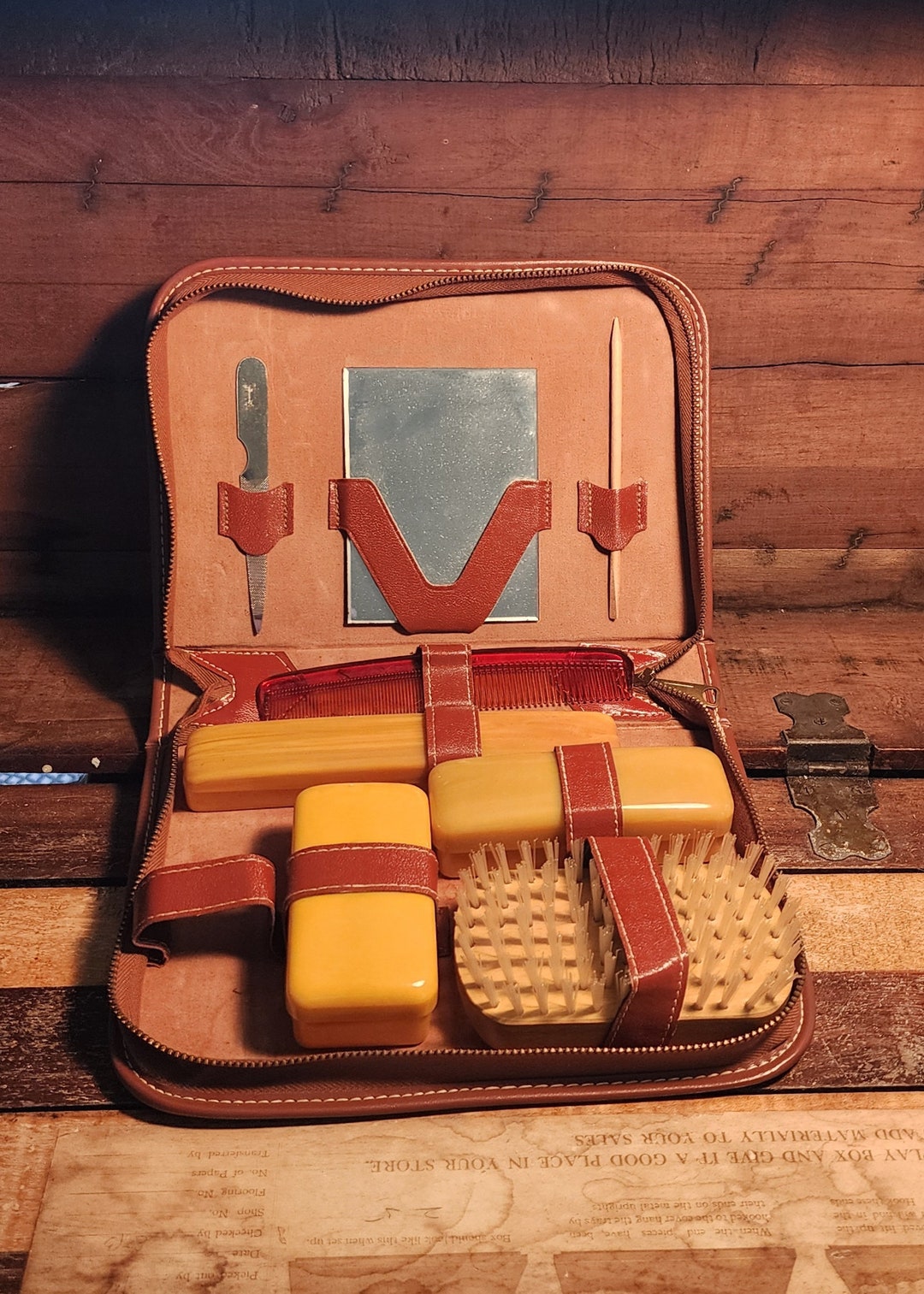 Men's Grooming Accessories Tortoise Shell Bakelite Vanity Leather Case ...