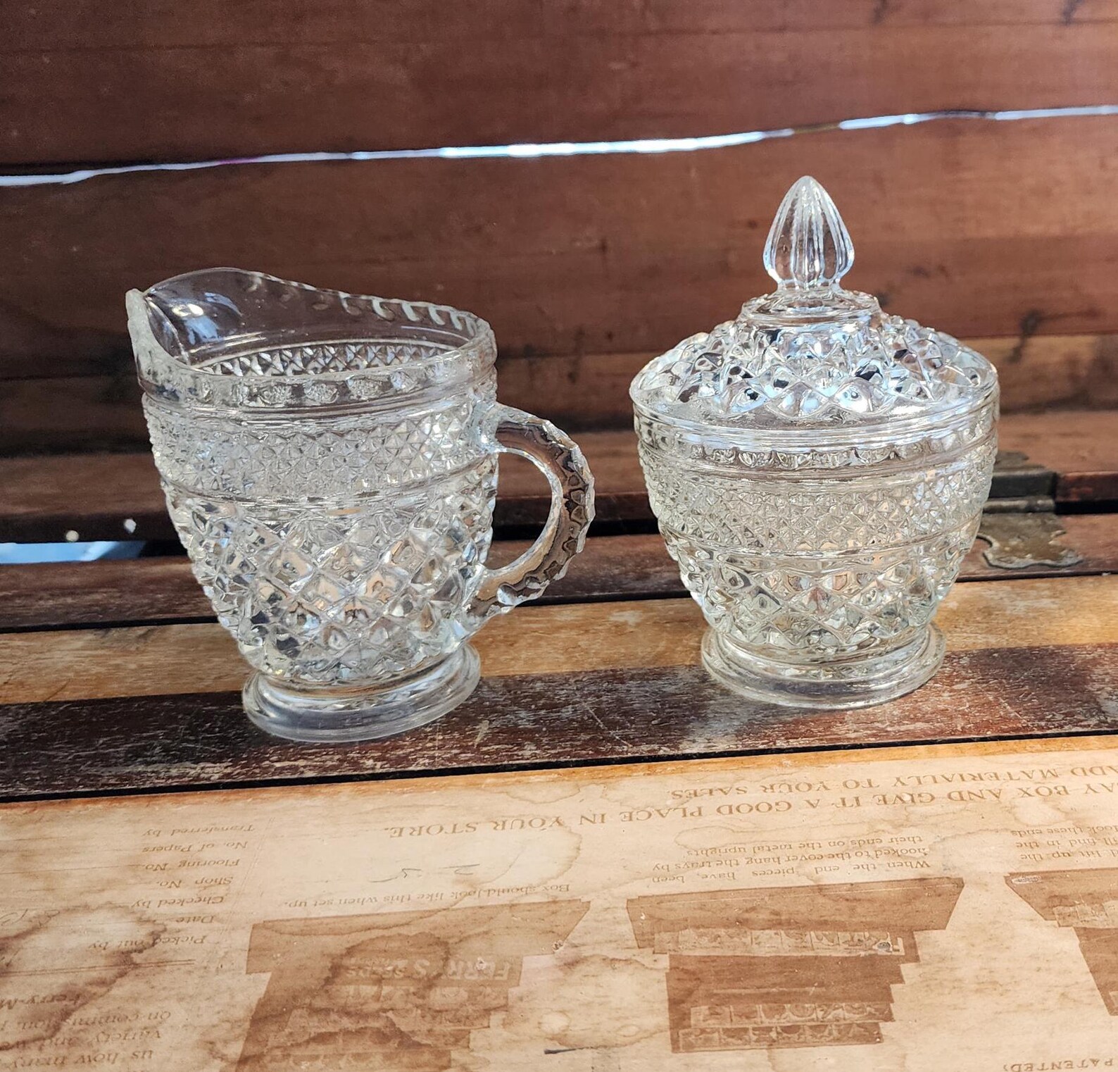 Wexford Crystal Glass Cream and Sugar Set Sherbet Anchor Hocking ...
