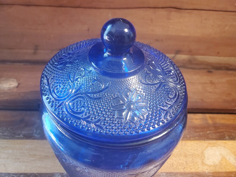 Cobalt Blue Sandwich Glass Biscuit Jar Tiara Ware Vintage - Etsy
