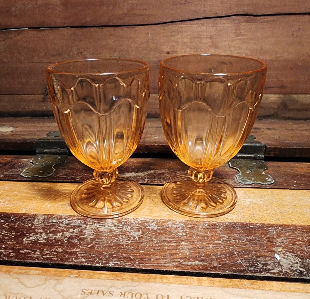 Water Goblet Footed Tumblers Pink Glass Colonial Fork and Knife Anchor ...