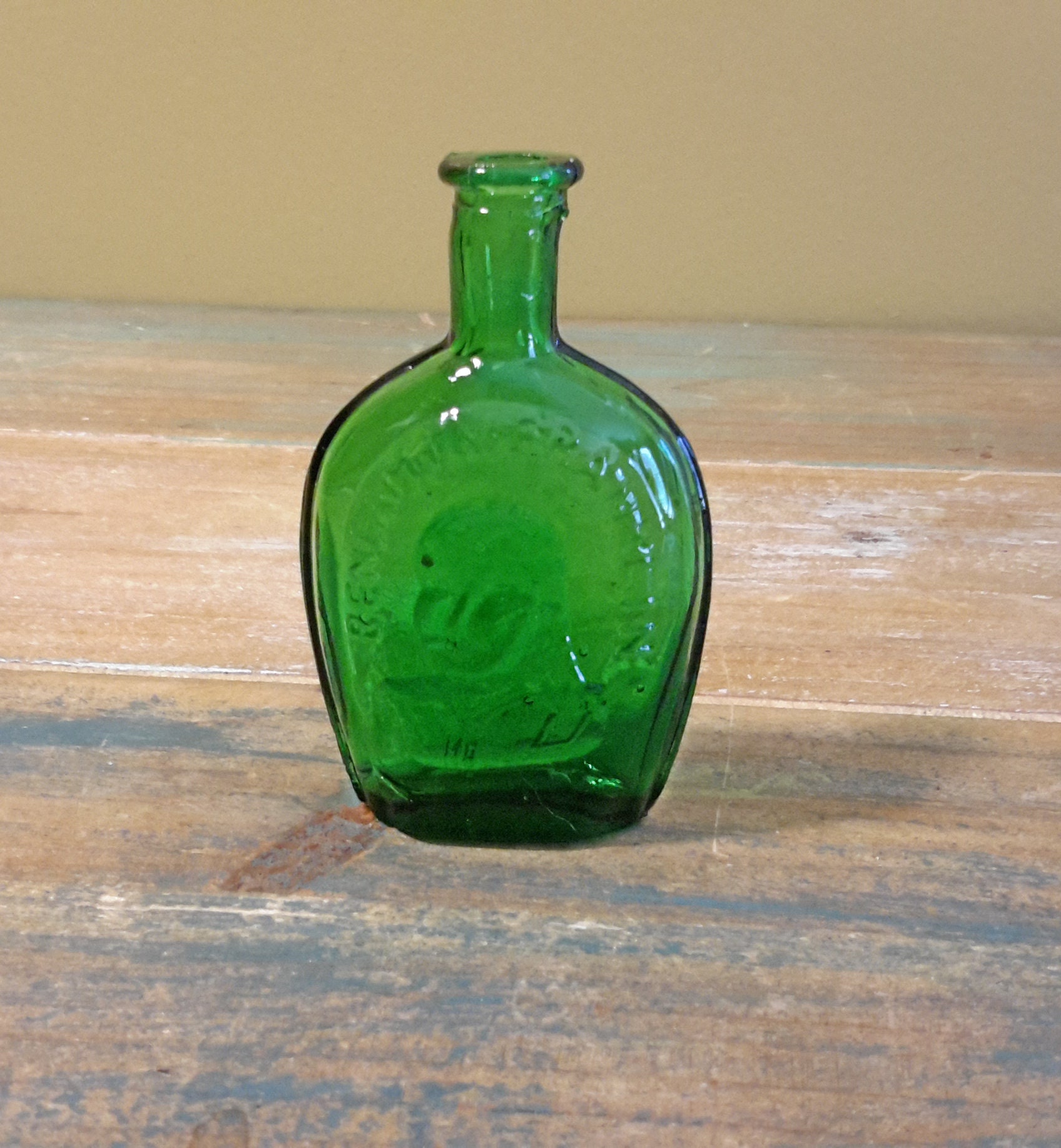 Glass Green Miniature Benjamin Franklin Bottle Vintage - Etsy