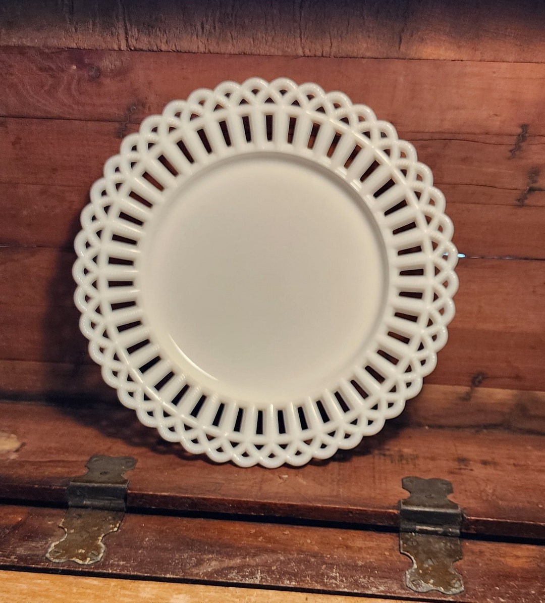 Plate Milk Glass Lattice Gothic Canton Glass Company Antique - Etsy