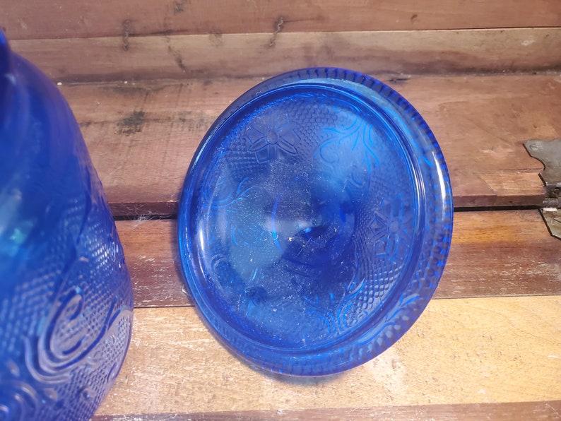 Cobalt Blue Sandwich Glass Biscuit Jar Tiara Ware Vintage - Etsy