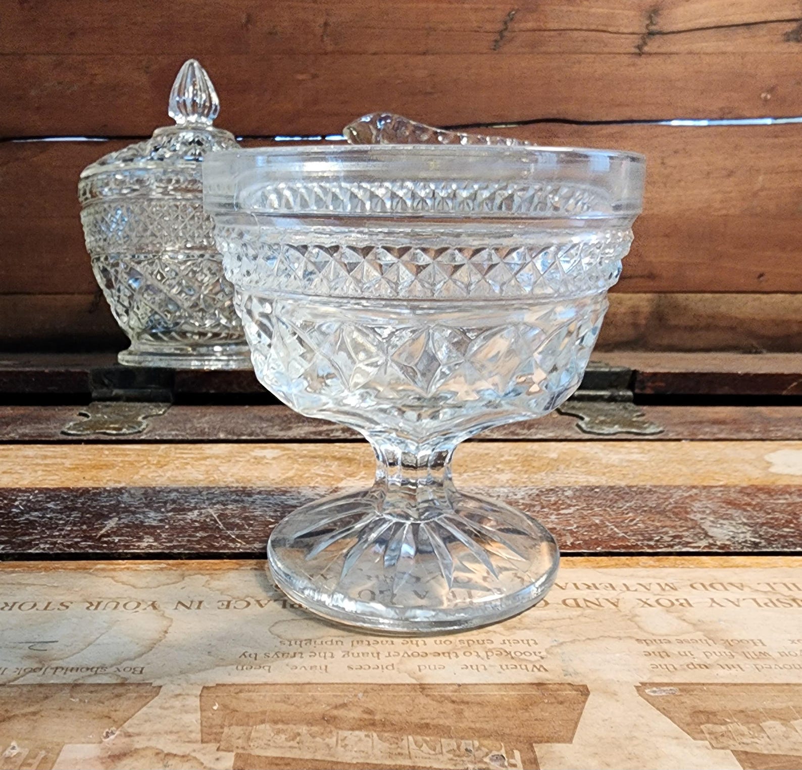 Wexford Crystal Glass Cream and Sugar Set Sherbet Anchor Hocking ...