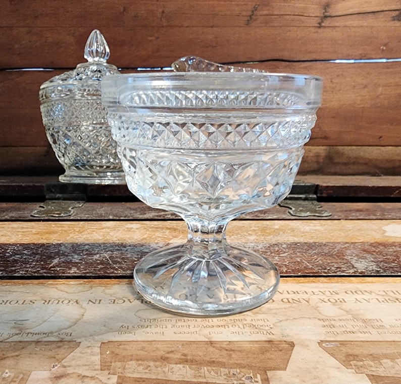Wexford Crystal Glass Cream and Sugar Set Sherbet Anchor Hocking ...